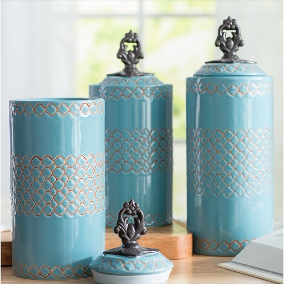 American Atelier | Kitchen | American Atelier Blue 3 Piece Canister ...